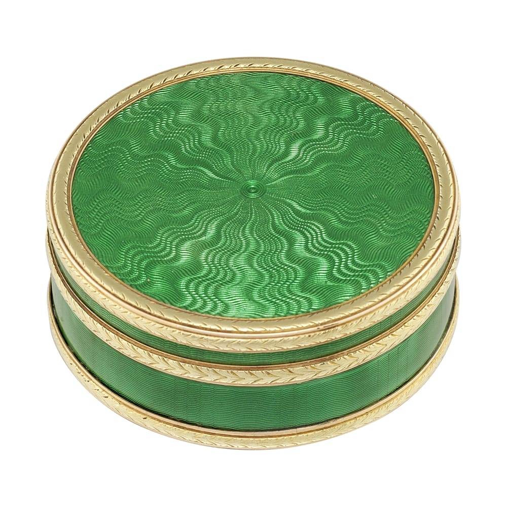 A Fabergé Circular Green Enamel, Silver And Gold Pill Box – Bentley ...