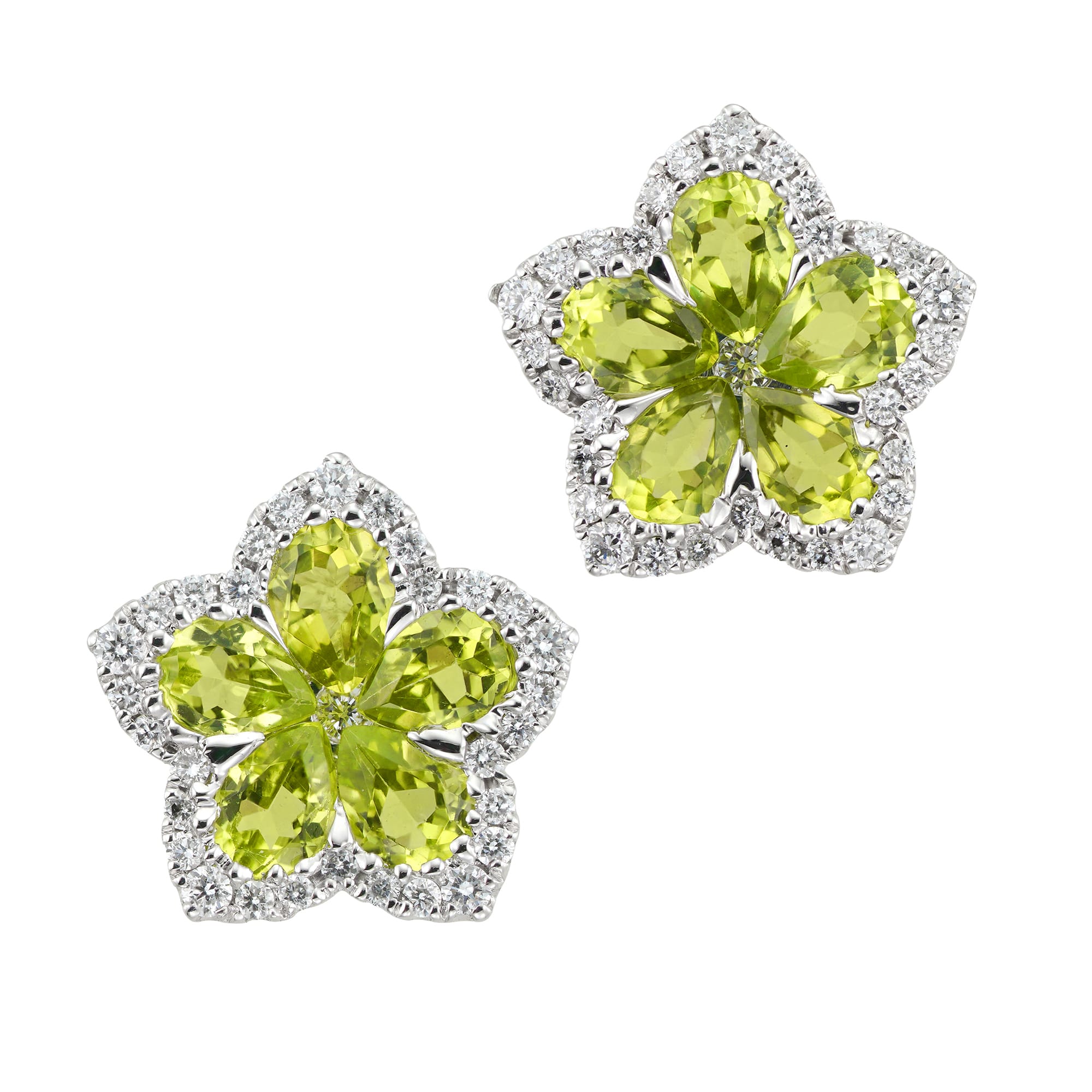 A pair of peridot and diamond flower cluster earrings – Bentley ...
