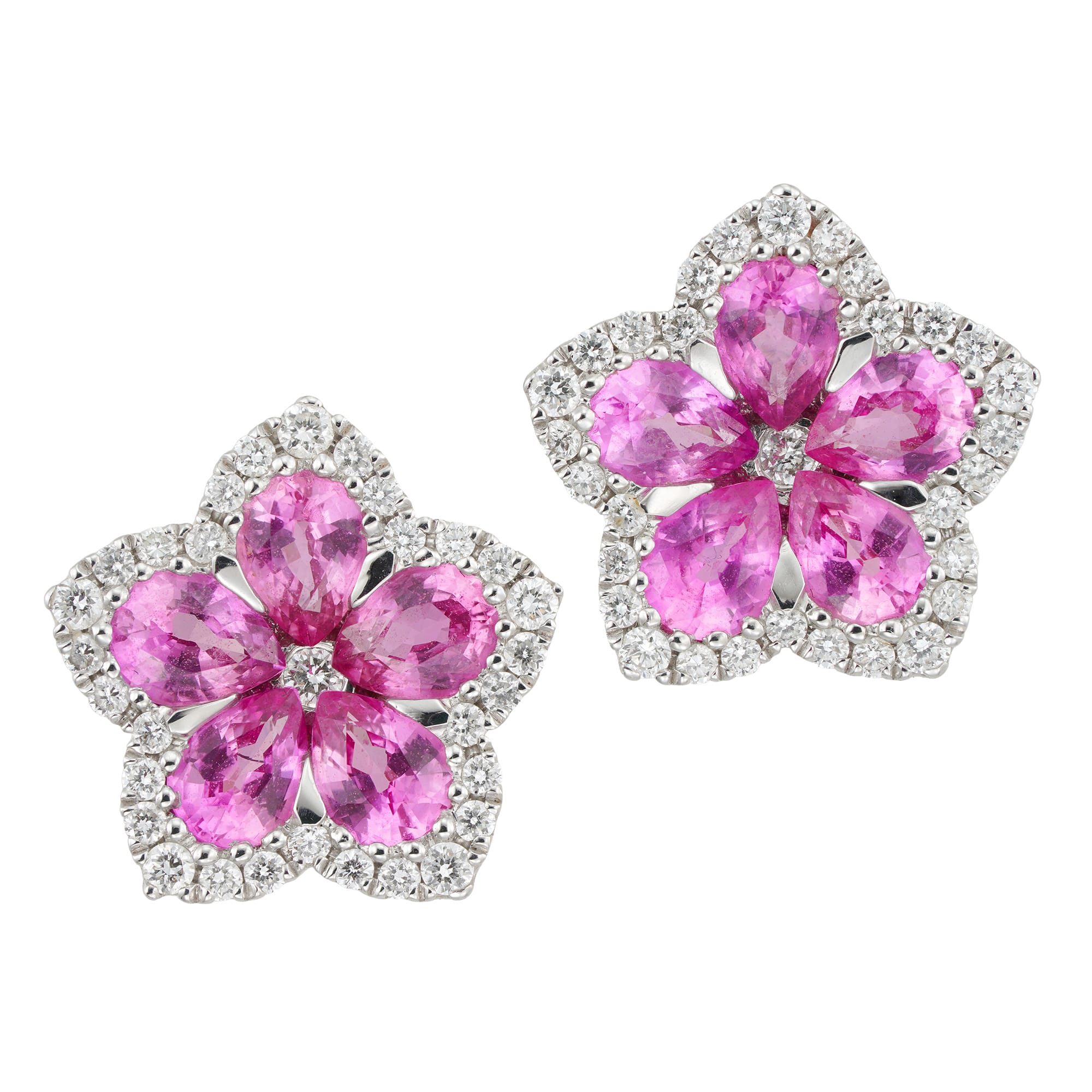 A pair of pink sapphire and diamond flower cluster earrings – Bentley ...