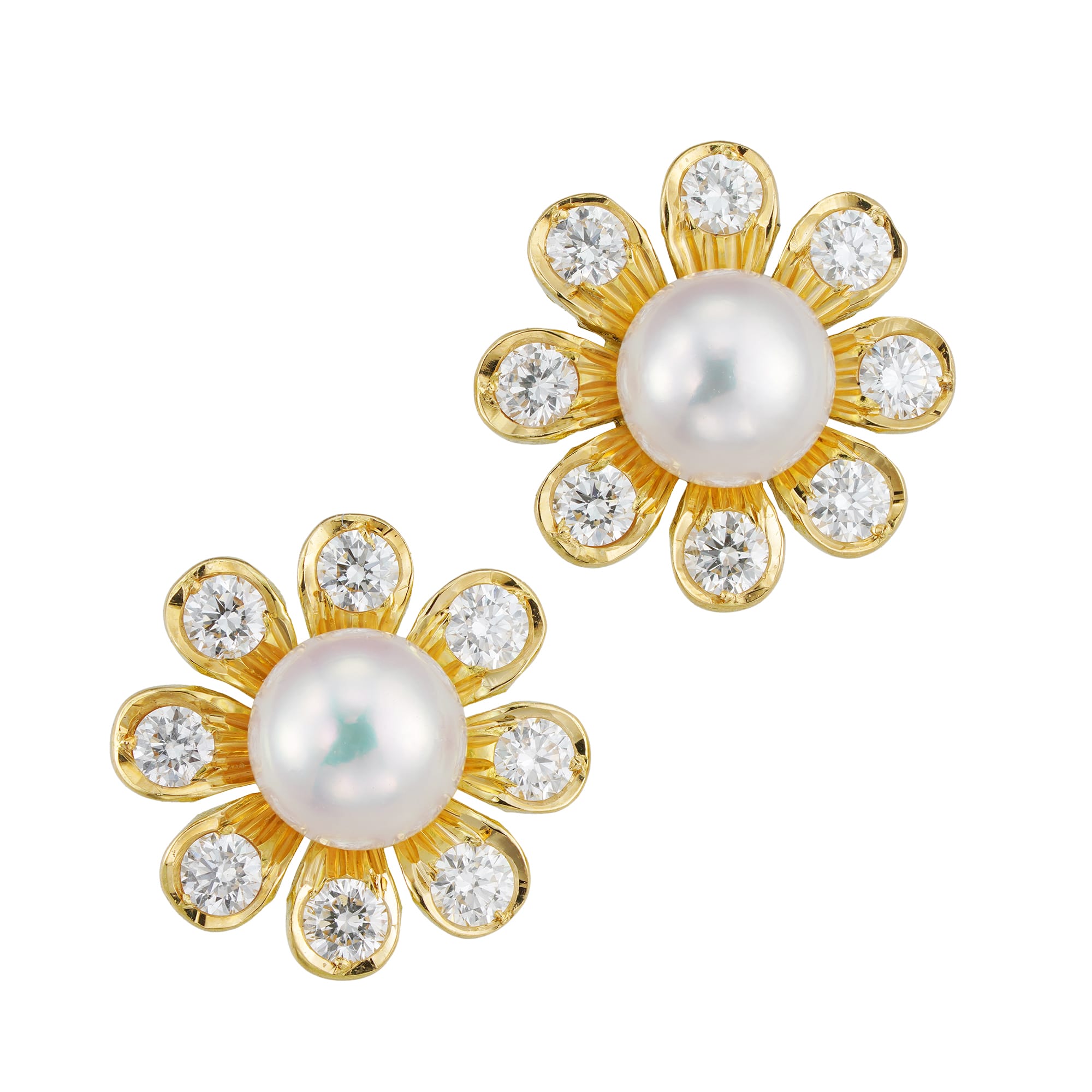 A pair cultured pearl and diamond flower earrings – Bentley & Skinner ...